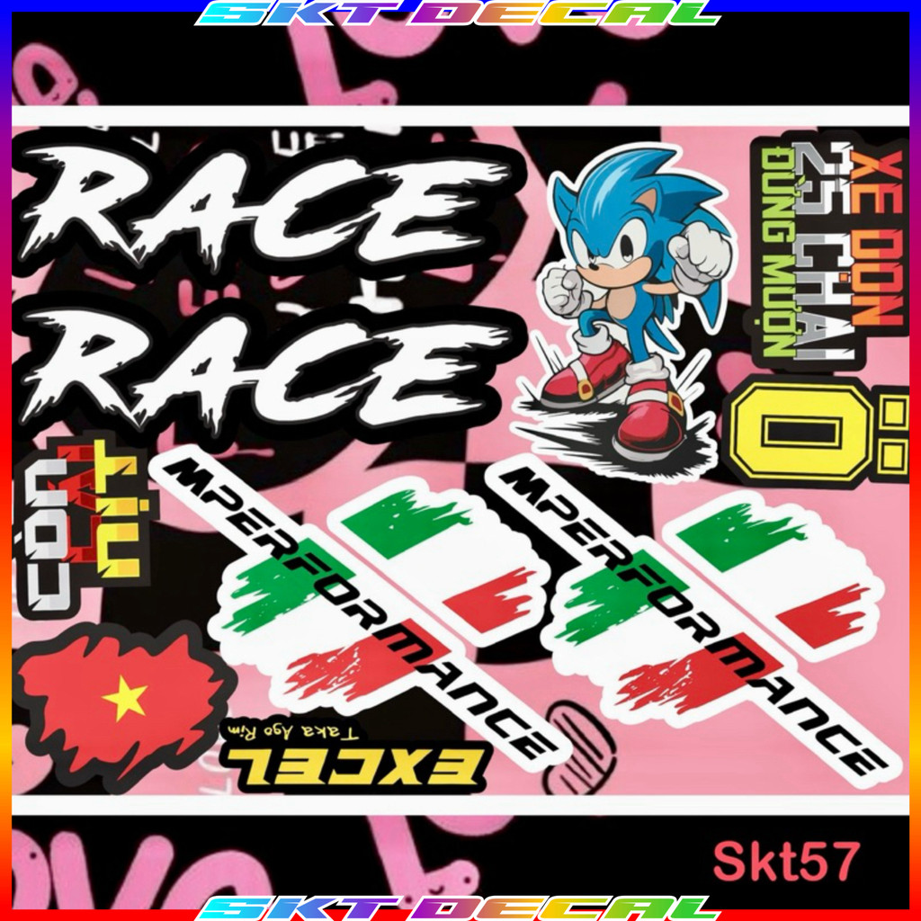 Tem dán sticker race tafu cờ ý gấu dâu baby thrre dán trang trí xe máy ...