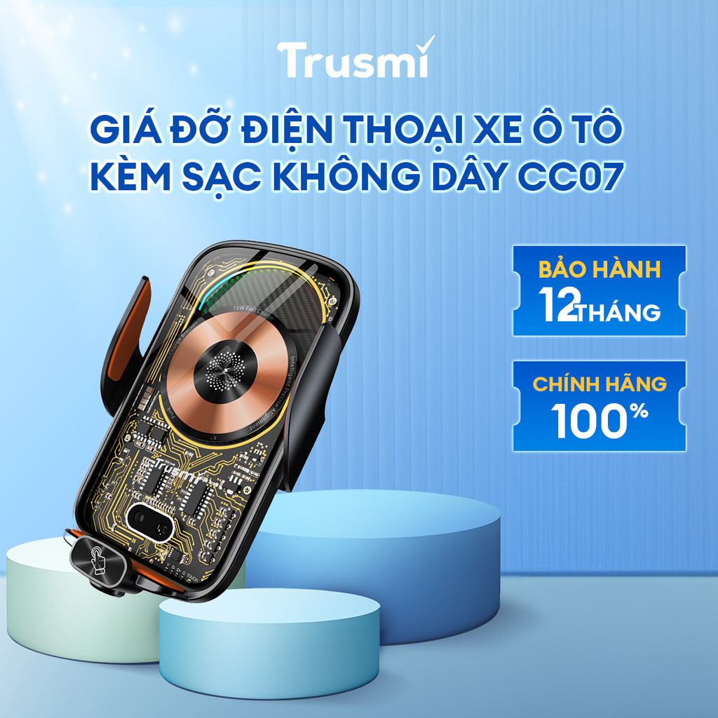 Giá đỡ điện thoại gắn xe hơi tích hợp sạc không dây từ tính thông minh Trusmi CC07|15W |Thiết kế ...