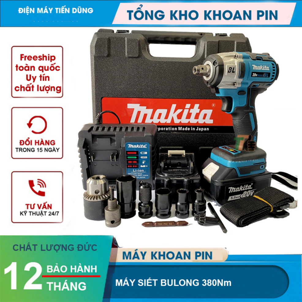 Máy Siết Bulong pin MAKITA 20V Hàng Cao Cấp Không Chổi Than, 3 Đèn Led Trợ Sáng, máy bắn ốc, máy ...