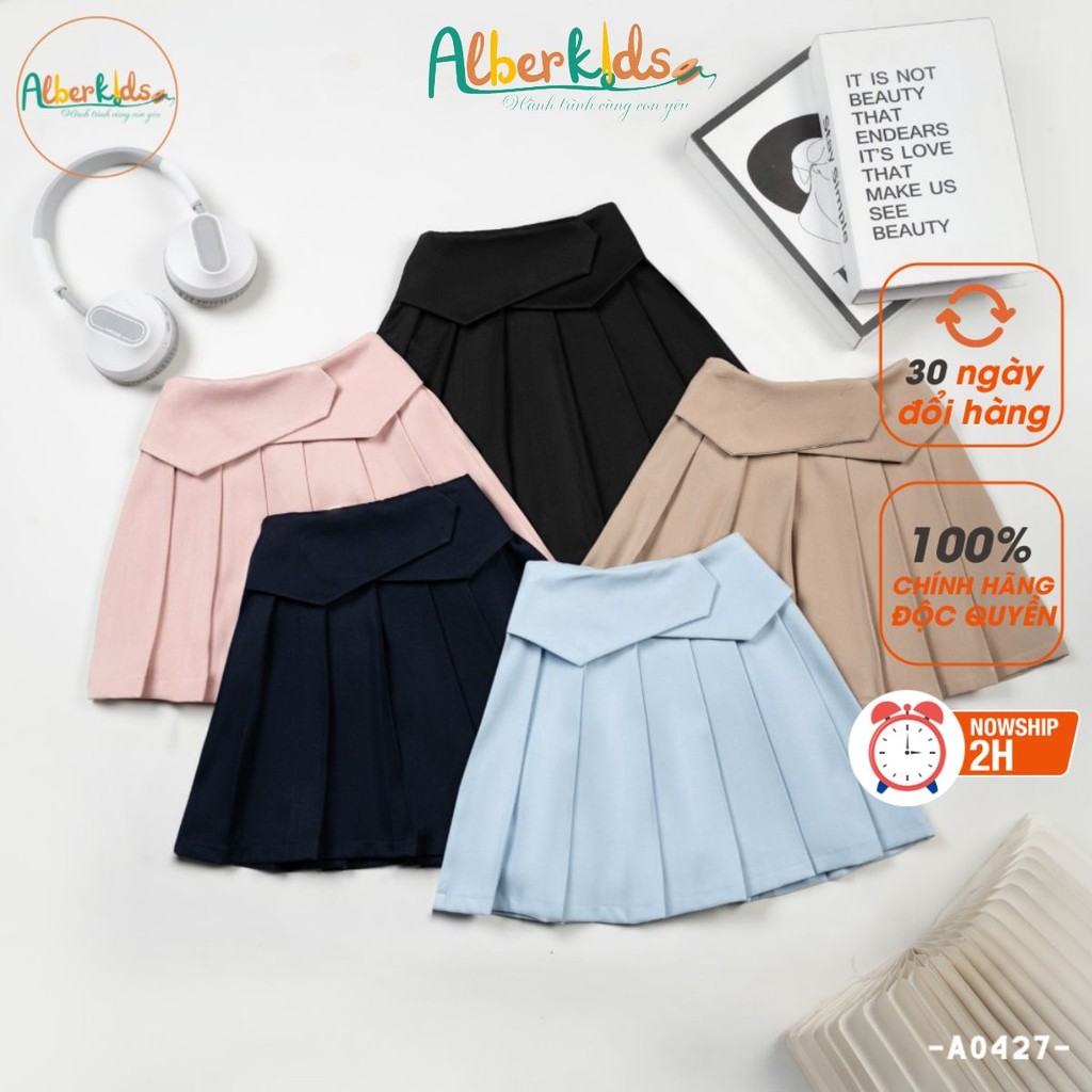 Chân váy bé gái xếp ly ALBERKIDS cách điệu cạp chéo cho trẻ em 4,5,6,7,8,9,10,11,12 tuổi A0427 ...