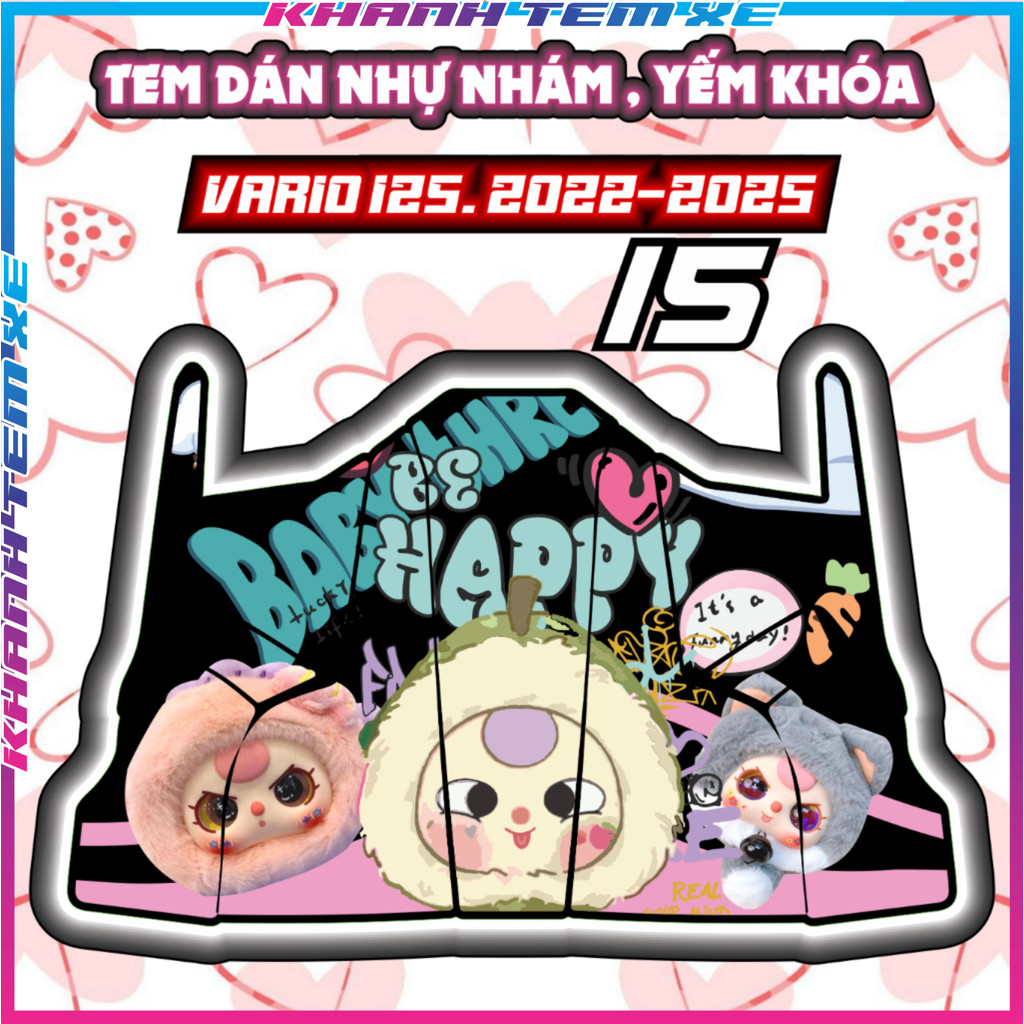 Tem dán yếm nhựa nhám VARIO 2022-2025 mẫu baby three gấu dâu labubu ...