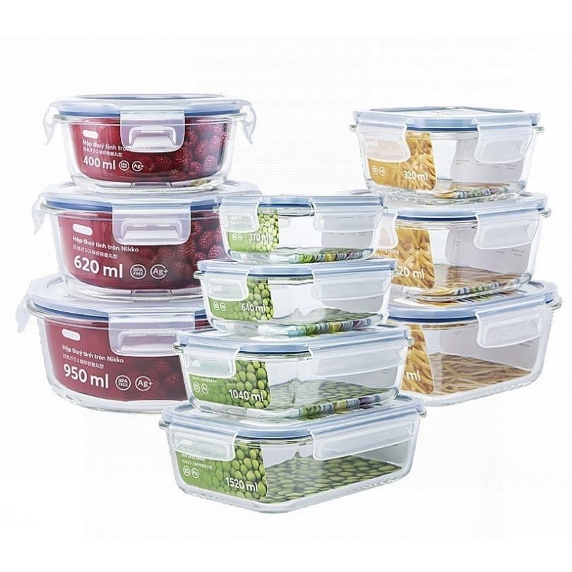Hộp Thủy Tròn Nikko Inochi 400ml/620ml/950ml 1 ngăn/ 2 ngăn (Thủy Tinh Chịu Nhiệt, An Toàn ...