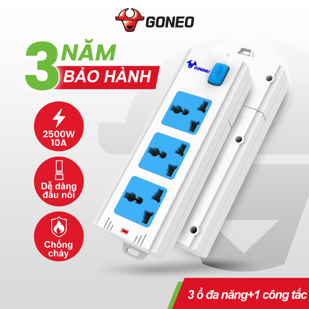 Ổ Cắm Điện Chống Cháy Không Dây GONGNIU - 3 Ổ Đa Năng 1 Công Tắc - 2500W/10A- 413K - Chính Hãng ...