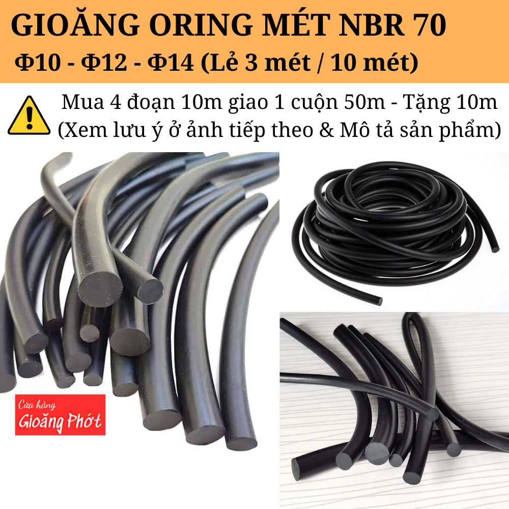 [Lẻ 3m/ 10m] Gioăng cao su NBR dạng Mét độ dày 10 mm - 14 mm, Gioăng O Ring (10 - 12 - 14 ...