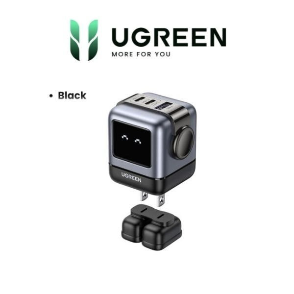 Sạc điện thoại 3 cổng USB-C và USB-A GaN 65W màu đen tạo hình robot ...