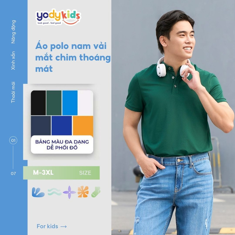 Áo polo YODY nam kiểu dáng phông cổ bẻ mắt chim cao cấp thoáng mát mềm ...