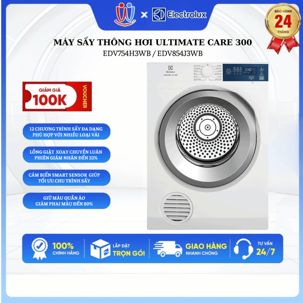 [GIAO LẮP 0Đ HN] Máy sấy thông hơi Electrolux UltimateCare 7.5 kg ...