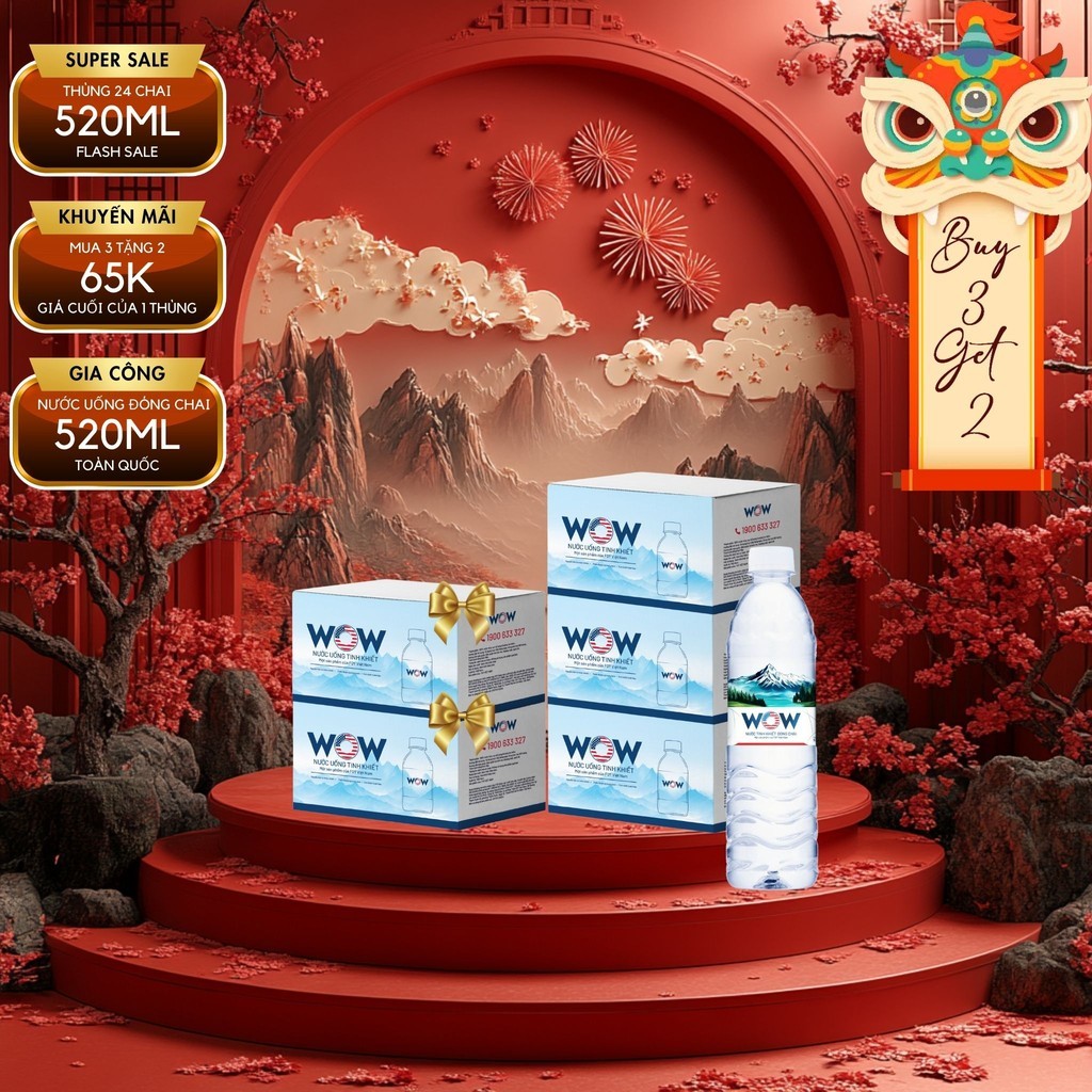 [MUA 3 TẶNG 2] Thùng 24 Chai Nước tinh khiết WOW loại 520ml FOYVN | Shopee Việt Nam