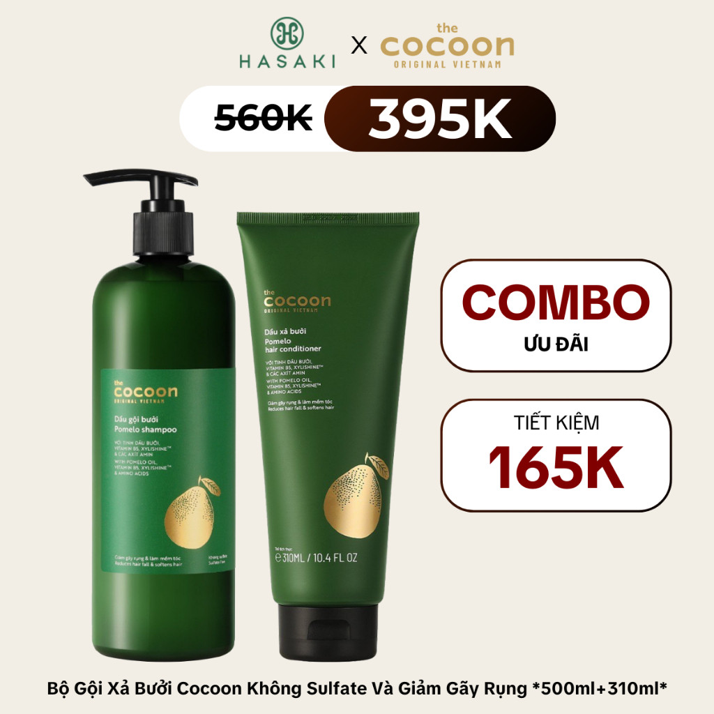 [COCOON 6.3] Bộ Gội Xả Bưởi Cocoon Giảm Gãy Rụng Tóc 500ml+310ml Hasaki Sản Phẩm Chính Hãng ...