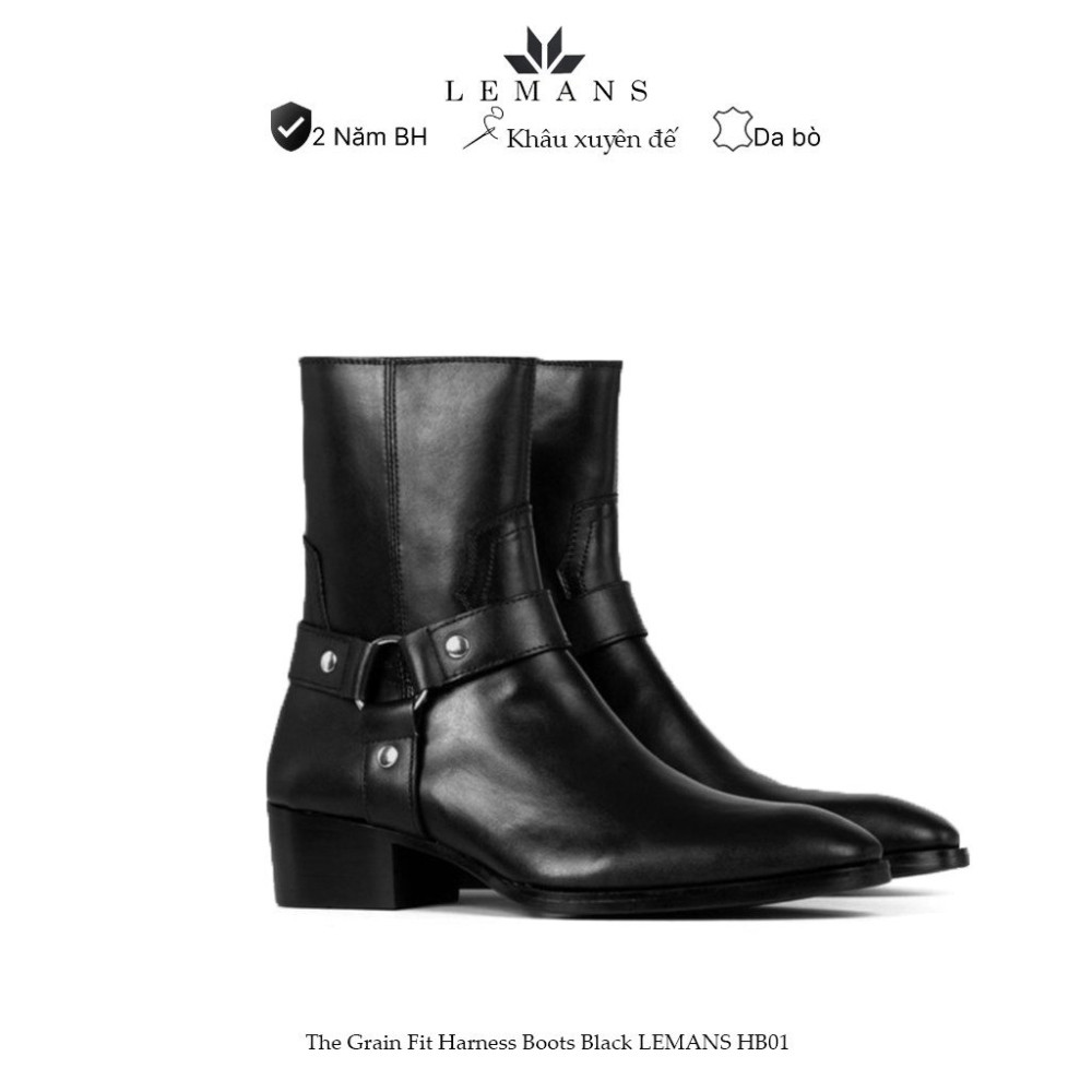 Giày Harness Boots LEMANS da bò nguyên tấm đế vân Gỗ phíp, logo gầm độc ...
