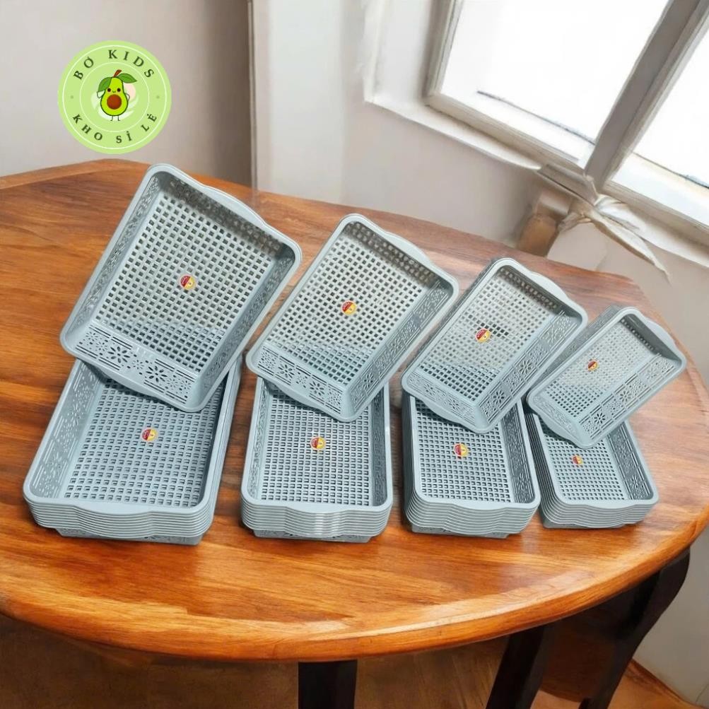 Combo 10 rổ hoa chữ nhật 4 size nhựa Việt Nhật, Đựng gia vị, tài liệu ...