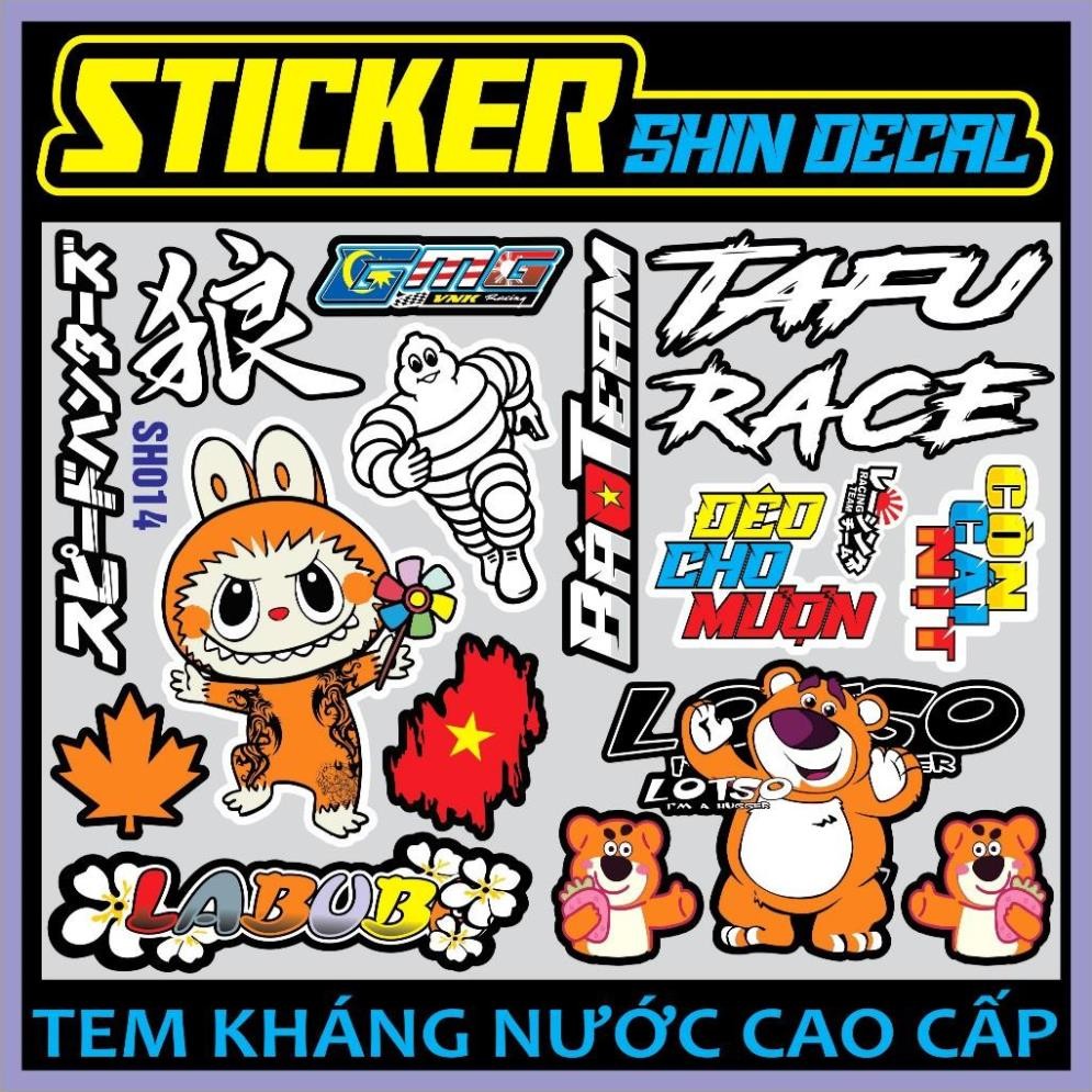 Tem decal dán xe điện labubu gấu dâu chữ tàu race tafu hot trend chống ...