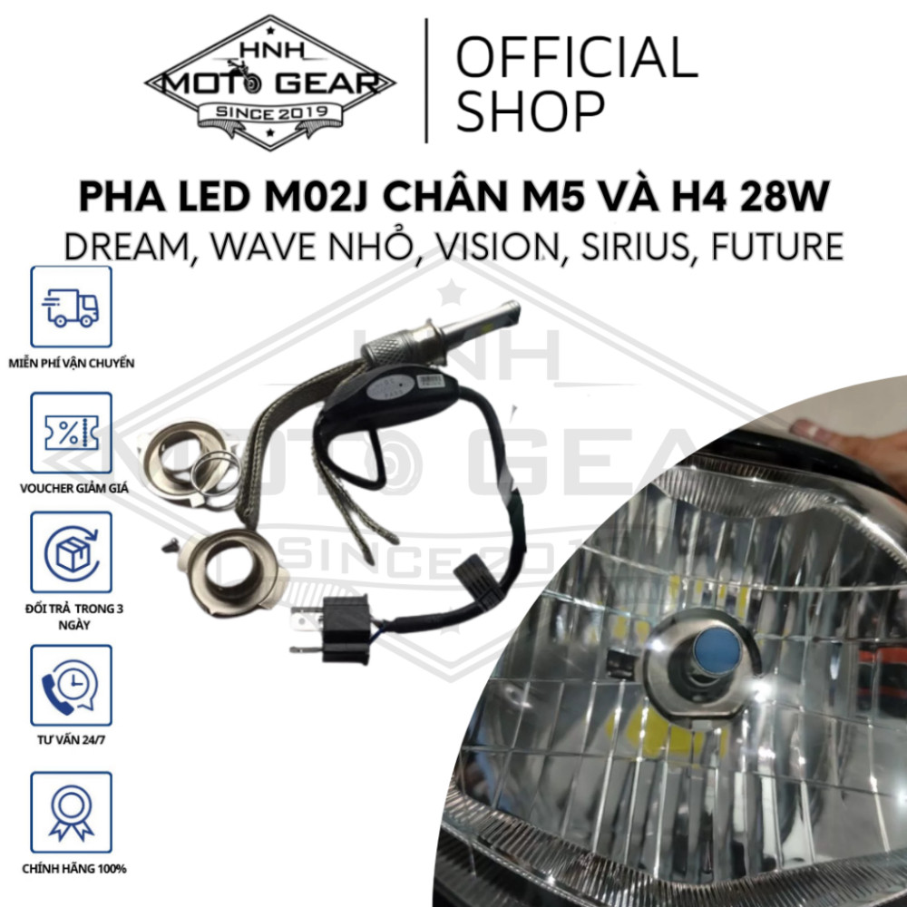 Pha Led M02J Chân H4/M5 Cho Dream, Wave, Future, Sirius, Ex, Vision, Lead 28W | Shopee Việt Nam
