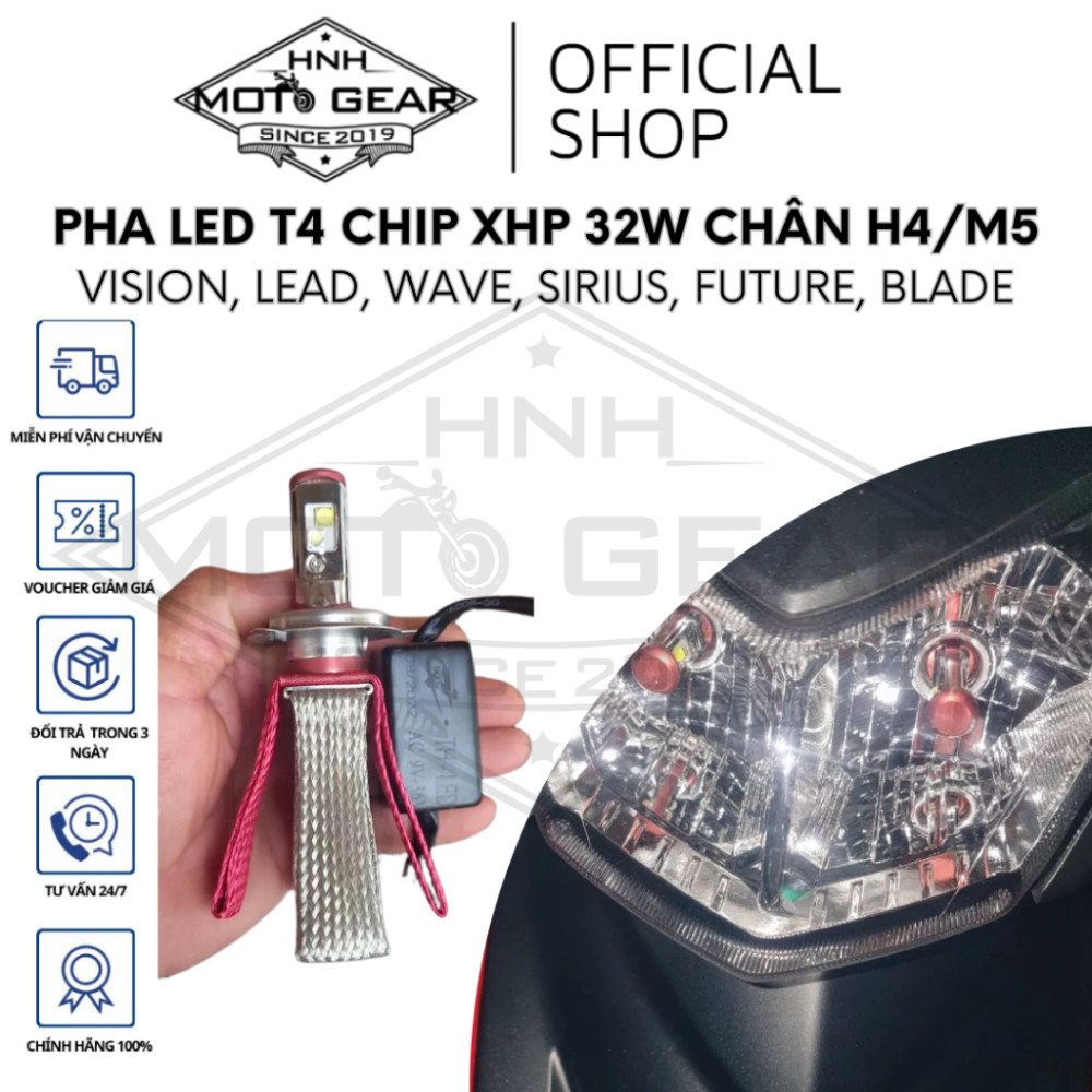 Đèn Pha LED T4 Chíp XHP70 Chân H4 M5 Cho Ex, Lead, Vision , Wave ...