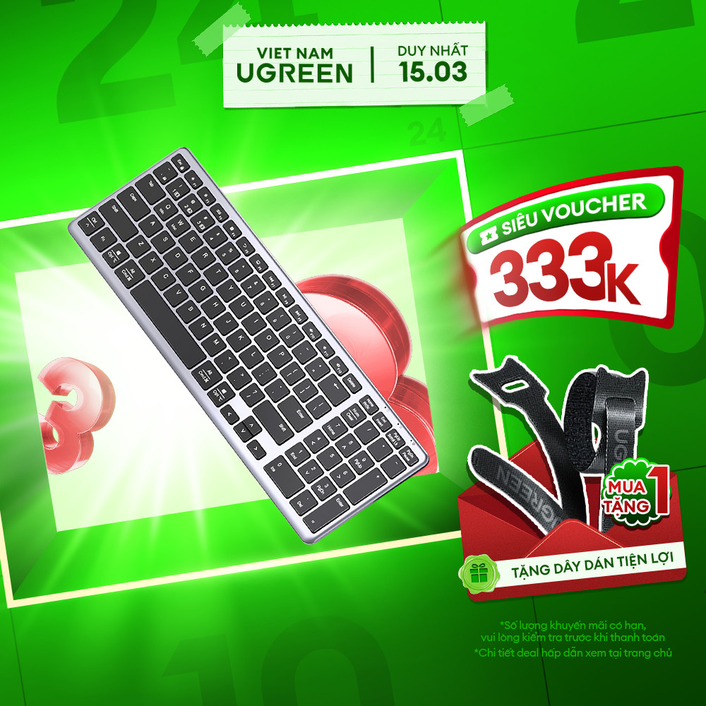 Bàn phím pin sạc không dây UGREEN KU005 | Kết nối 4 thiết bị | Pin sạc dung lượng 400mAh | Bảo ...
