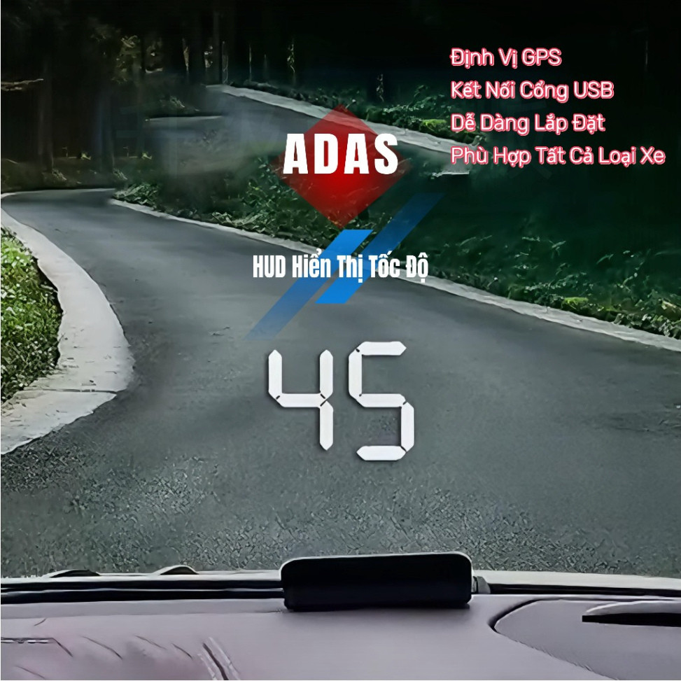 2025 HUD ADAS Hiển Thị Tốc Độ Kính Lái Ô Tô - Tích Hợp GPS, ODO, Cảnh Báo Tốc Độ, Cổng USB ...