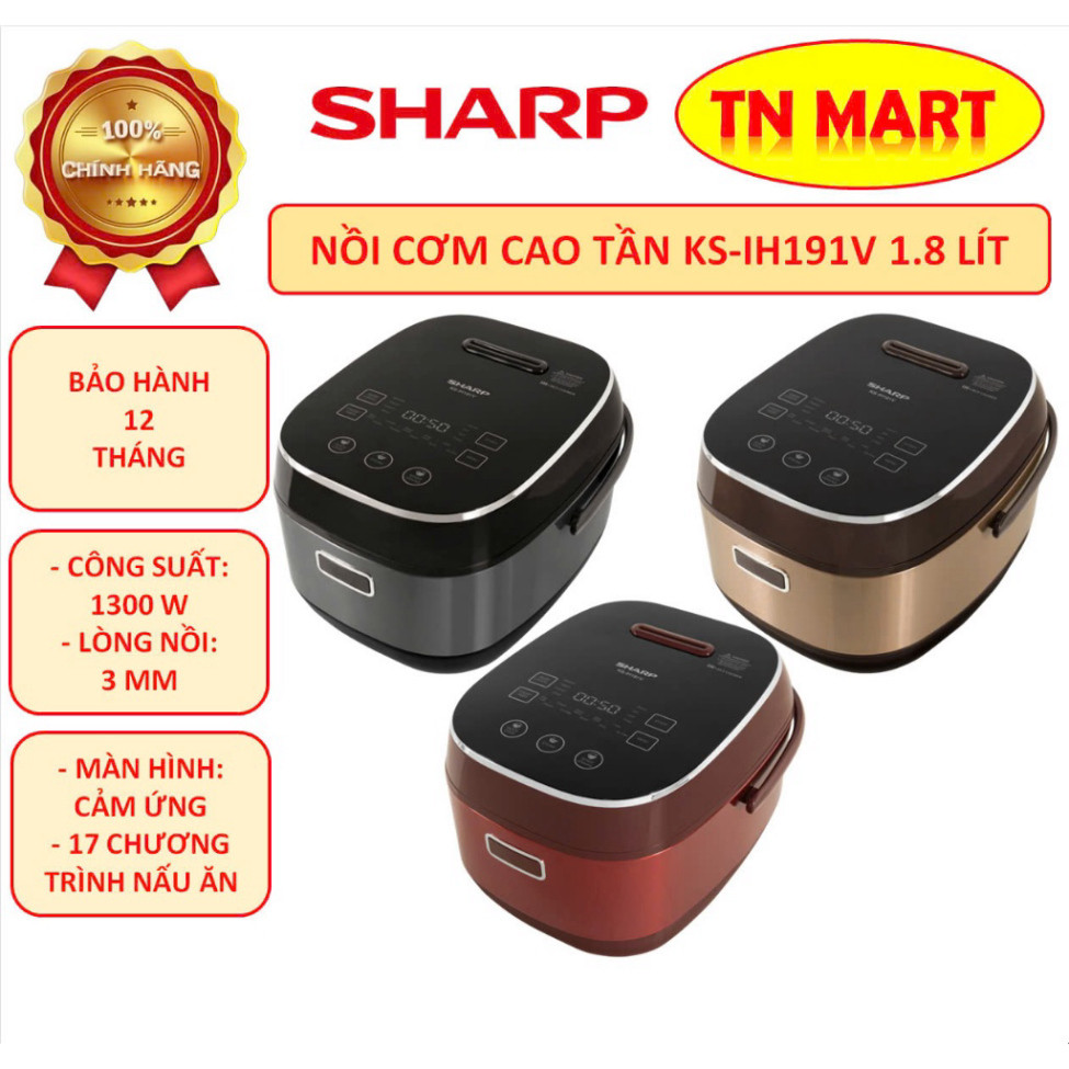 Nồi cơm cao tần Sharp KS-IH191V-BK/GL/RD 1.8 lít, thiết kế sang trọng, chính hãng, bảo hành 12 ...
