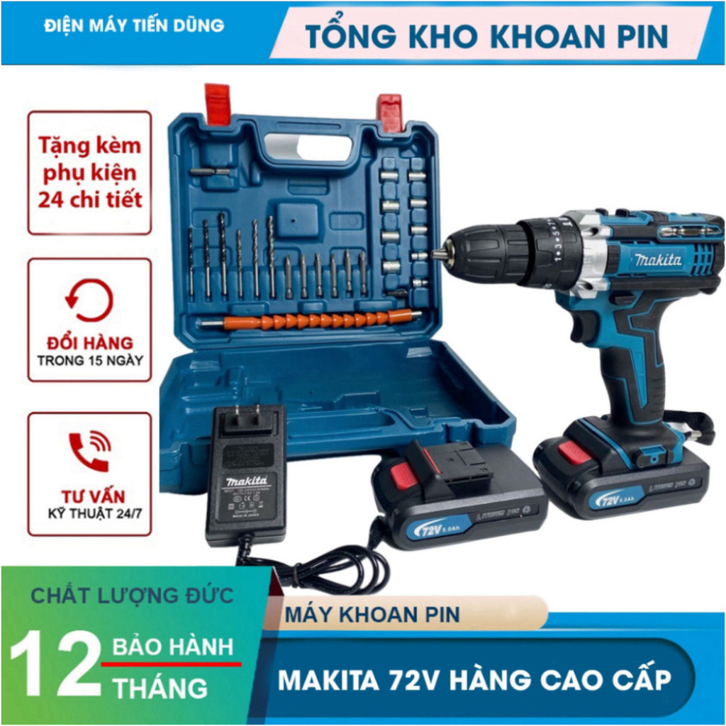 Máy khoan pin cầm tay, máy bắn vít Makita 72V kèm Phụ Kiện 3 Chức Năng KHOAN, VÍT, BÚA ,máy ...