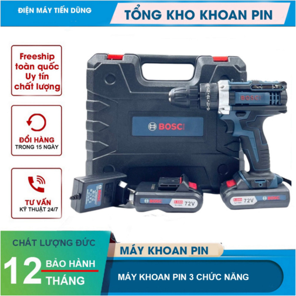 Máy khoan pin Boss 72v, máy khoan cầm tay 3 chức năng có búa tặng bộ phụ kiện 24 chi tiết - Mẫu ...