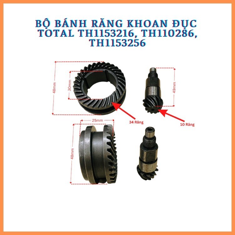 Bộ nhông côn - Bánh răng 2 tầng máy khoan đục TOTAL TH1153216, TH110286 ...