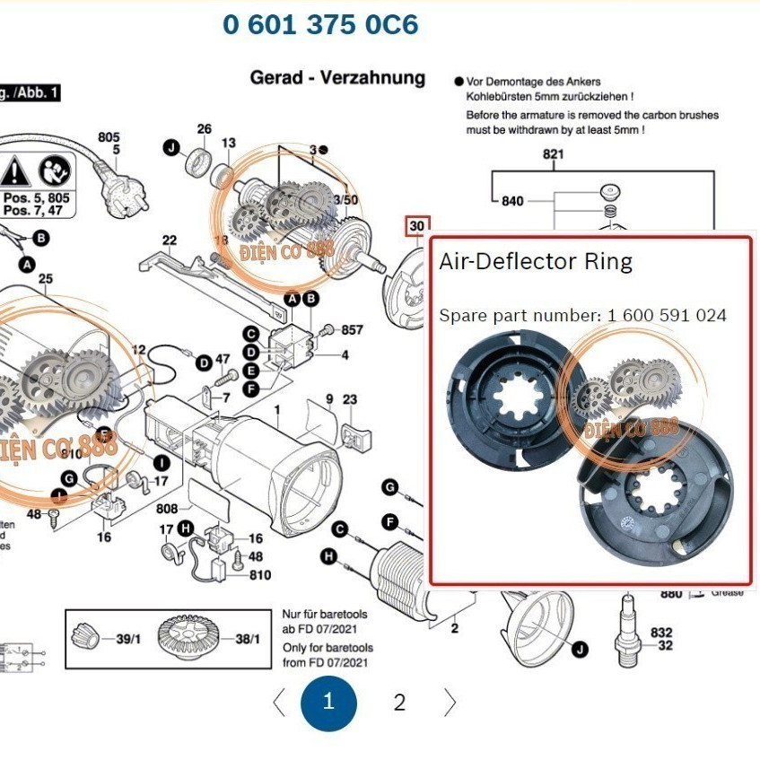 Vòng chắn gió trên mài BOSCH GWS 6-100, GWS 060 (Air-Deflector Ring ...