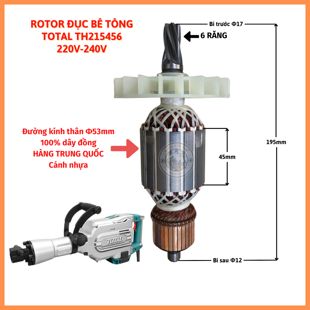 Rotor đục TOTAL TH215456 6 Răng 220V (65A-6R) - Tặng chổi than | Shopee ...