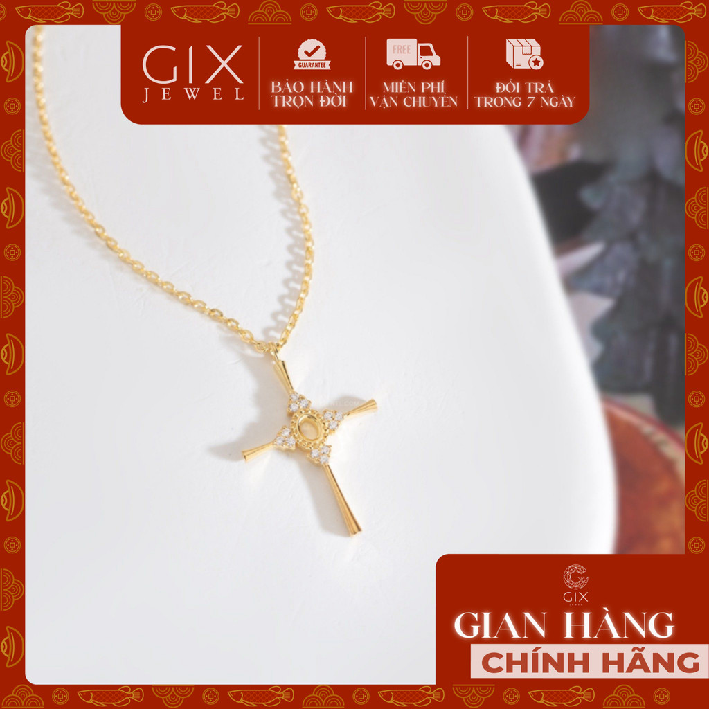 Vòng cổ mặt thánh giá nam nữ bạc 925 Gix Jewel xi vàng 18k đính đá CZ ...