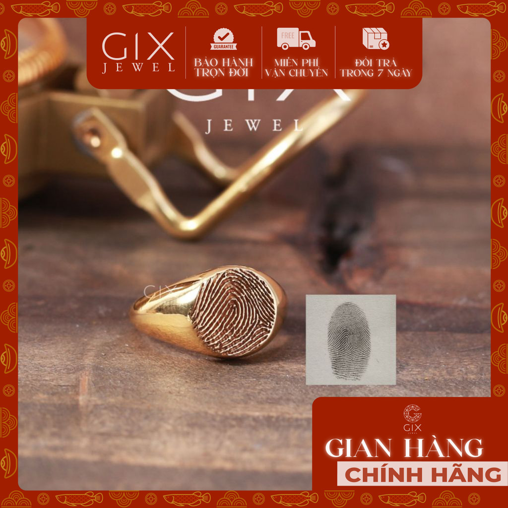Nhẫn signet ring bạc mạ vàng đẹp khắc vân tay Gix Jewel | Shopee Việt Nam