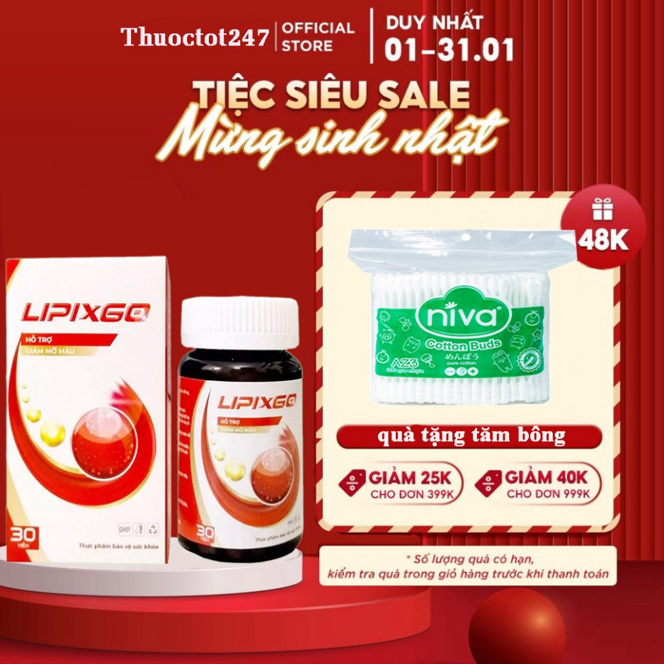 Viên uống Lipixgo hỗ trợ giảm mỡ máu tim mạch - hộp 30 viên ...