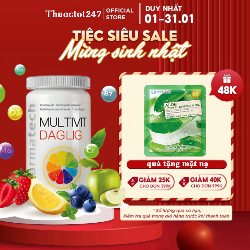 Viên uống bổ sung vitamin và khoáng chất MULTIVIT DAGLIG 180 viên ...