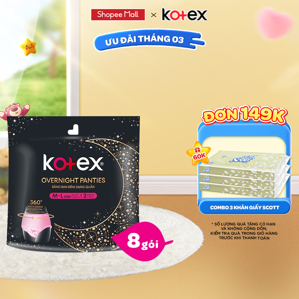 Combo 8 gói BVS Kotex Ban Đêm dạng quần cỡ M/L//XL 2 miếng | Shopee ...