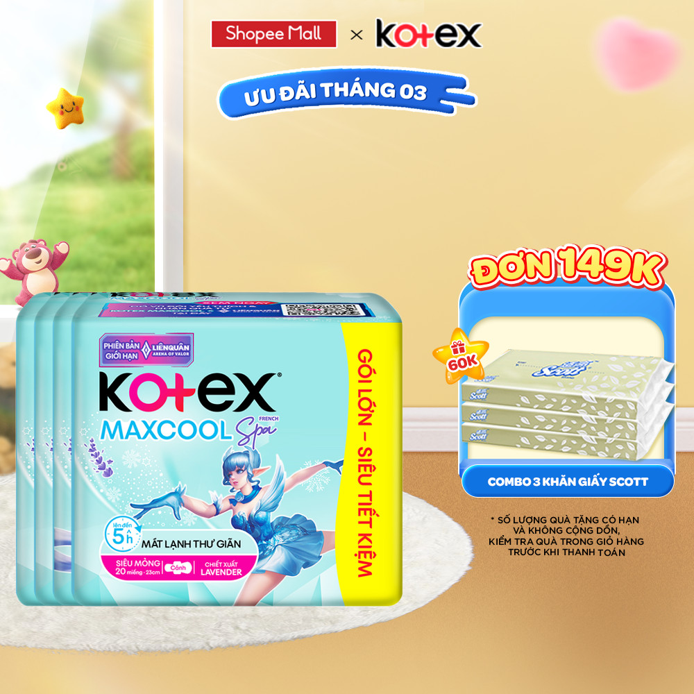 [Bao Bì Thay Đổi Theo Từng Đợt Nhập Hàng] Combo 4 gói băng vệ sinh Kotex Maxcool French Spa Siêu ...