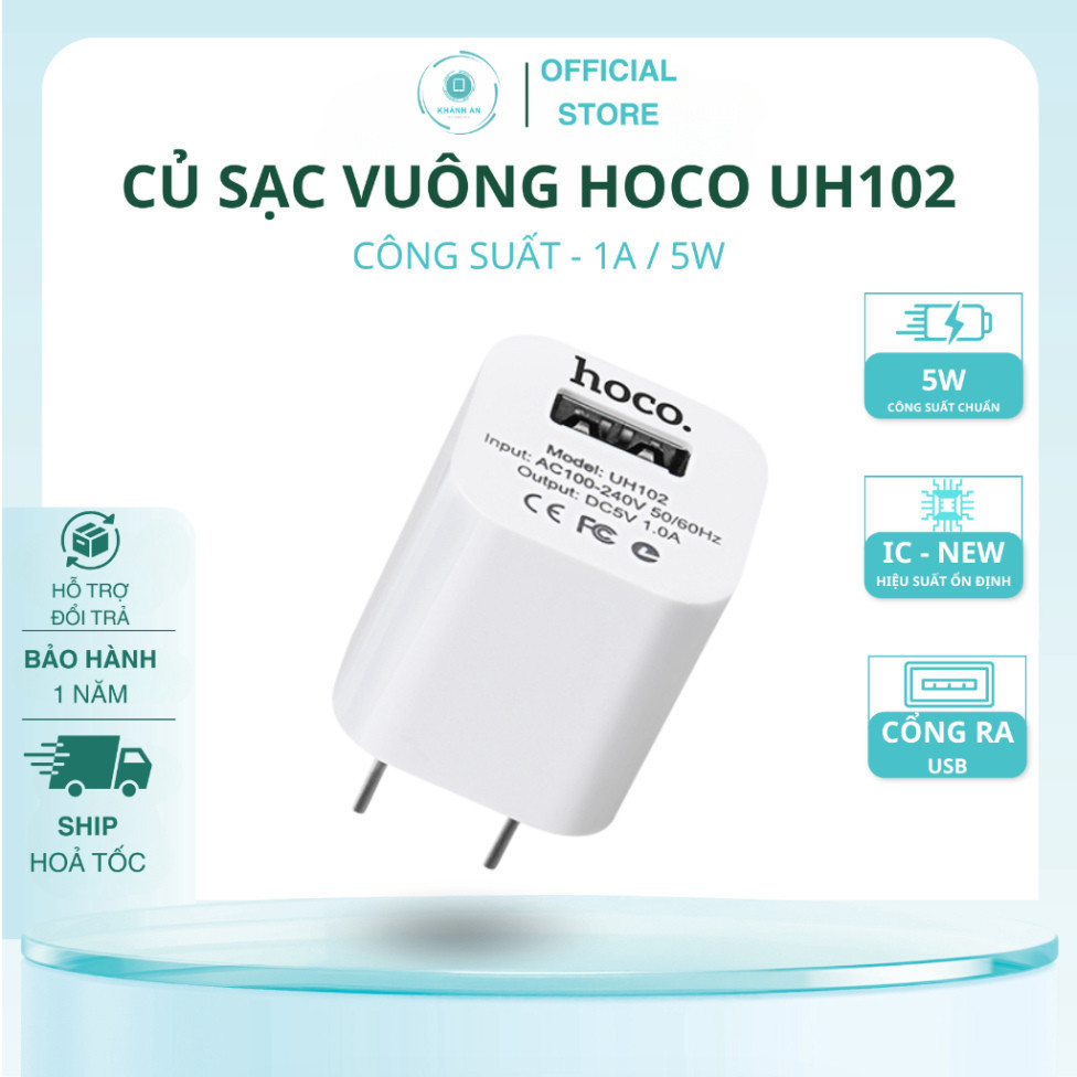Củ Sạc Hoco UH102 - Cốc Sạc Tiêu Chuẩn 5W Tiêu Chuẩn, Ổn Định, Bảo Hành 1 Năm - Khánh An ...