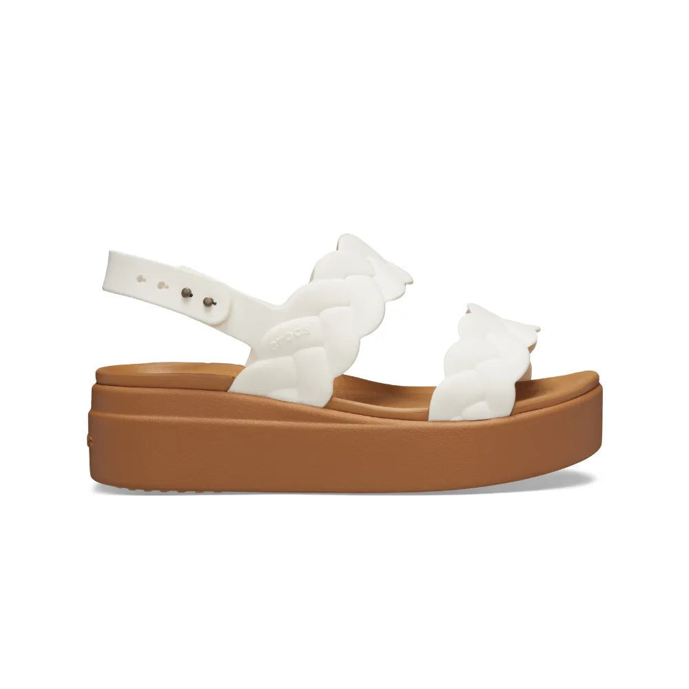 Dép Xăng Đan Đế Xuồng Nữ Crocs Brooklyn Upper Low Wedge - Chalk ...