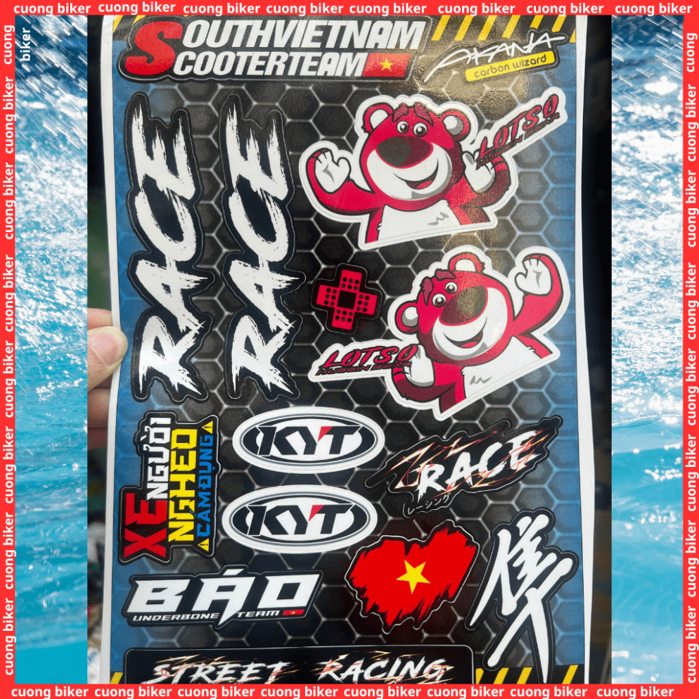 sticker Tem dán xe gấu lotso kyt race việt nam chữ tàu báo dán mọi bề ...
