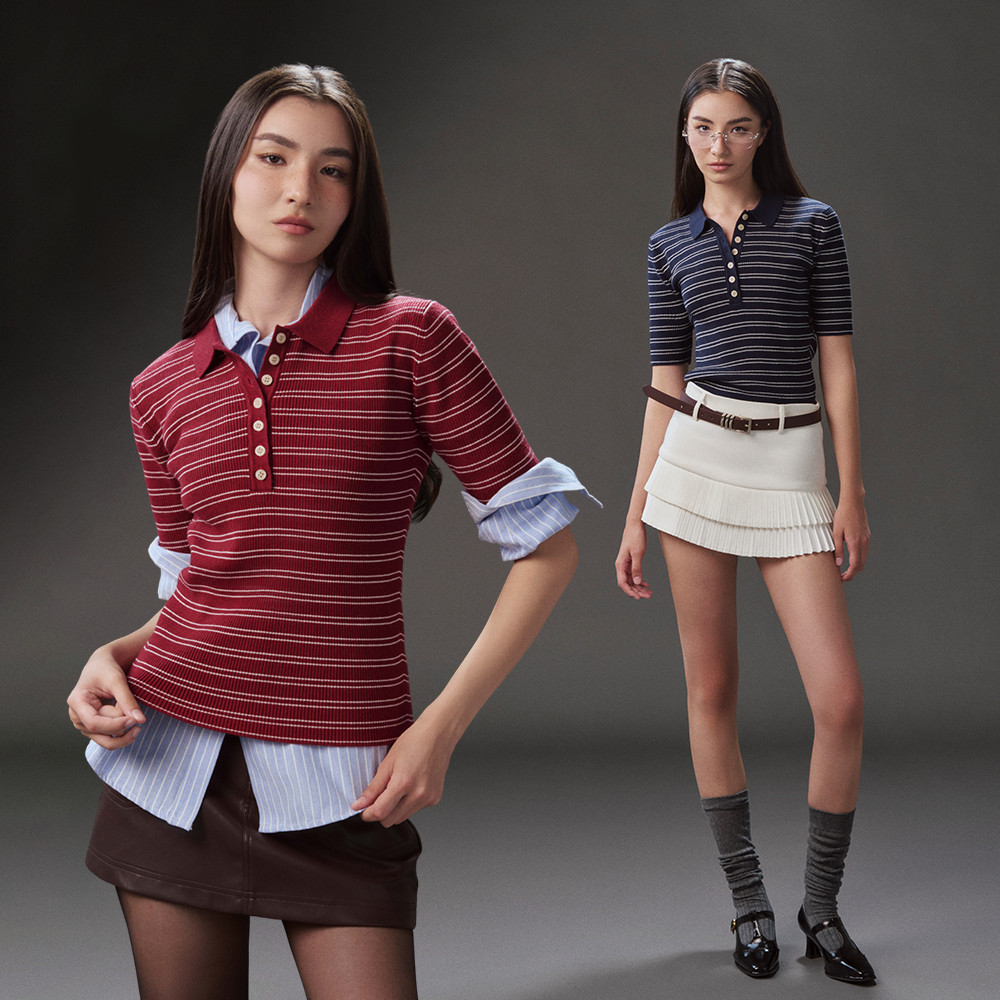 RECHIC Áo kiểu Aster tay lửng họa tiết sọc ngang phối sang trọng thanh ...
