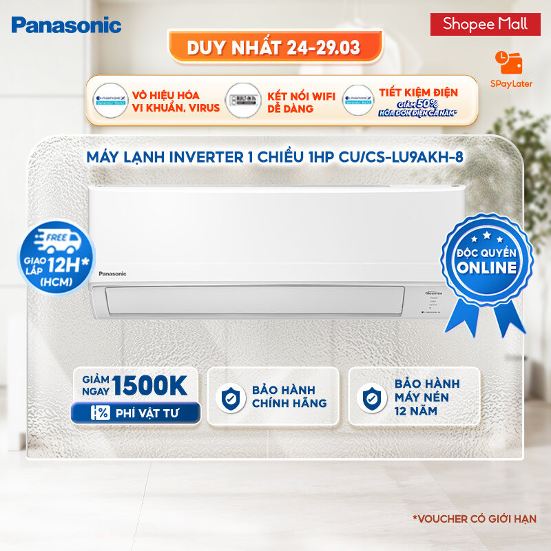[NHẬP ELPN2TF GIẢM TỐI ĐA 2TR] Máy lạnh/ Điều hòa Panasonic Inverter CU/CS-LU9AKH-8 - 1HP-Một ...