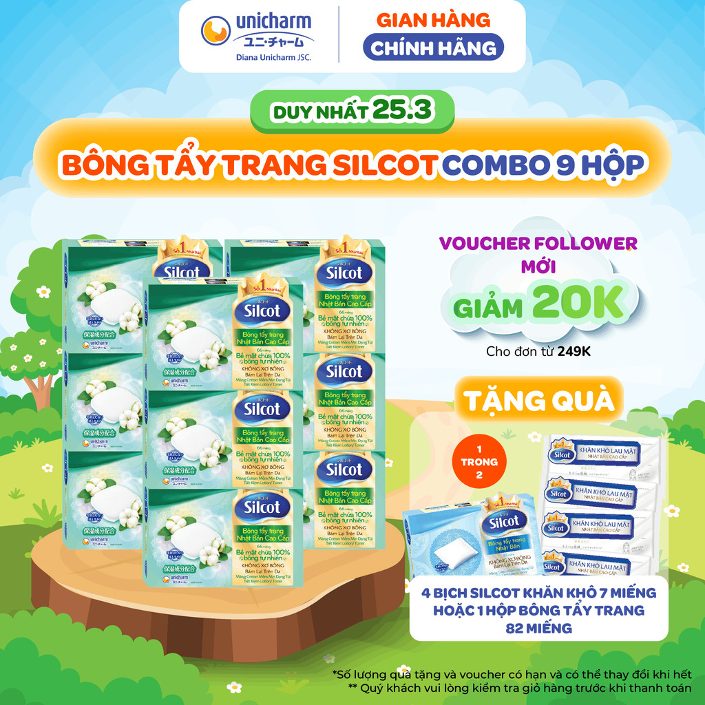 Combo 9 hộp bông tẩy trang Silcot Premium 66 miếng/hộp | Shopee Việt Nam