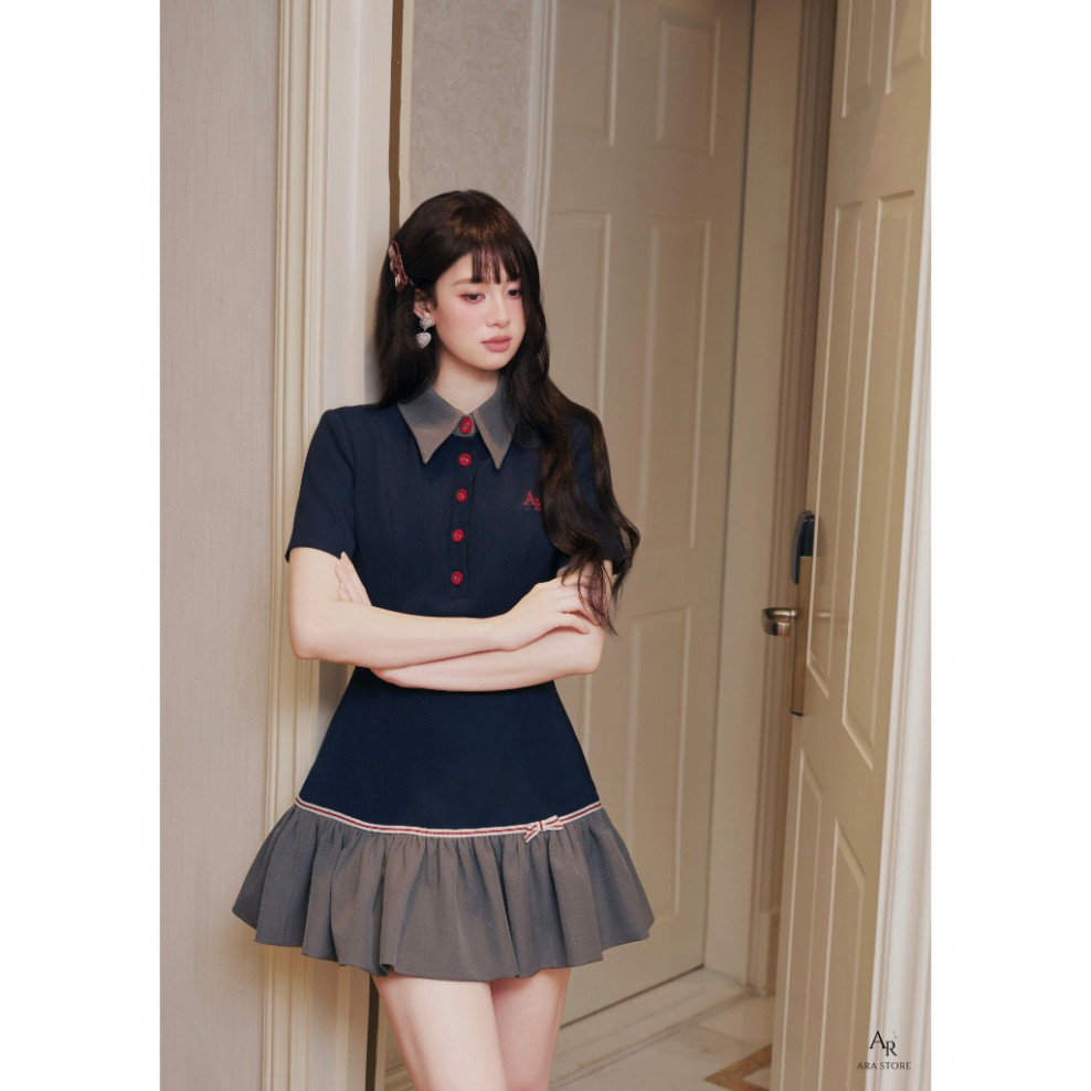 Đầm tiểu thư sang chảnh,Váy nữ xinh áo kiểu dáng cổ bẻ thiết kế thêu logo trước xin sắn S124 ...