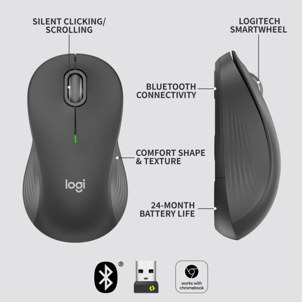 Chuột không dây Bluetooth Logitech M550 Signature - SmartWheel, giảm ồn, 4000DPI, Đa thiết bị ...