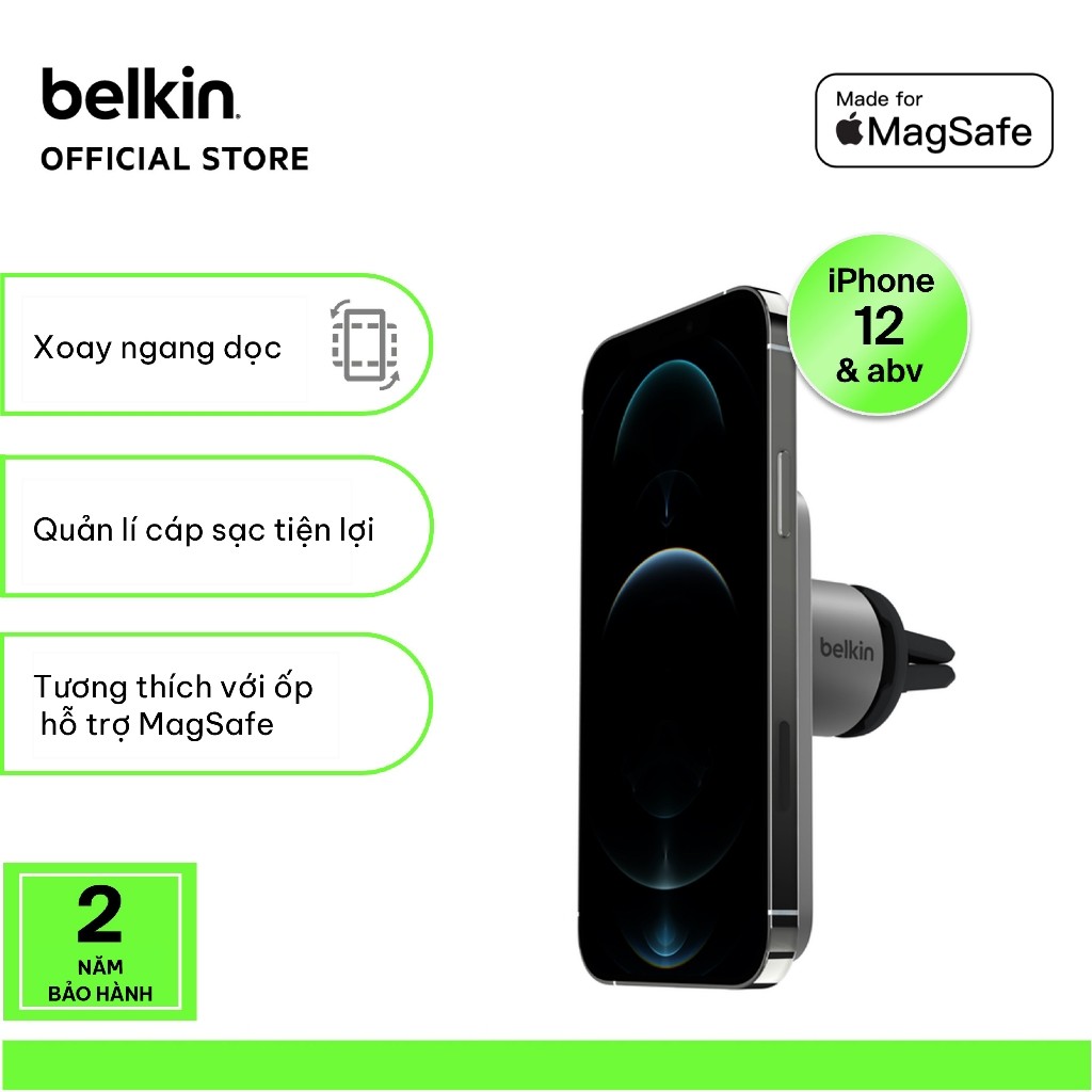 Giá đỡ iPhone BOOSTCHARGE PRO Belkin cho xe hơi, có sạc không dây Mag ...