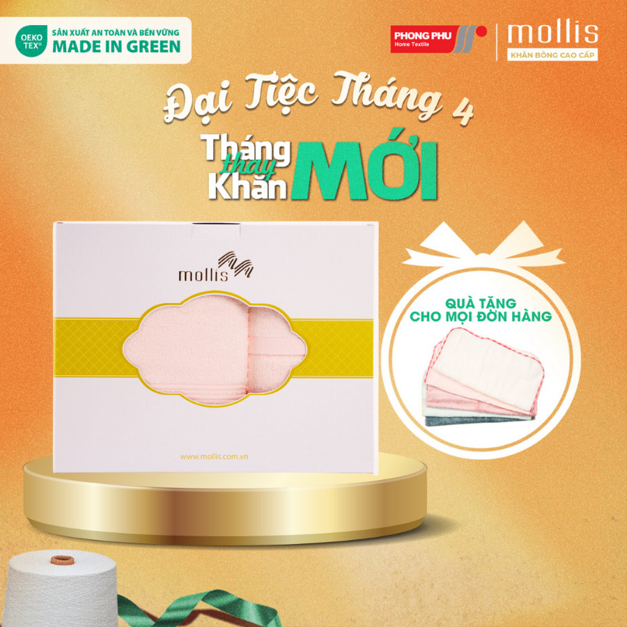Hộp Quà Tặng 3 Khăn Mollis Bamboo Gồm 1 Khăn Tắm BMT4 và 1 Khăn Mặt FMT4 và 1 Khăn Tay HMT4 Quà ...