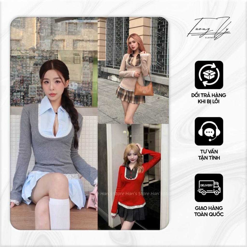 ( có bigsize) Đầm cổ sơ mi viền ren dáng basic by Tường Vy Shop | Shopee Việt Nam