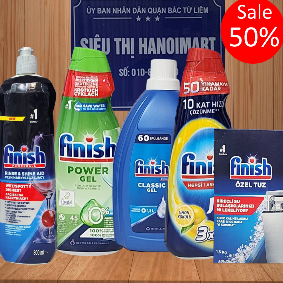 Combo Nước rửa bát Finish Gel Đức EU 1.5L + muối finish 1.2kg + nước ...