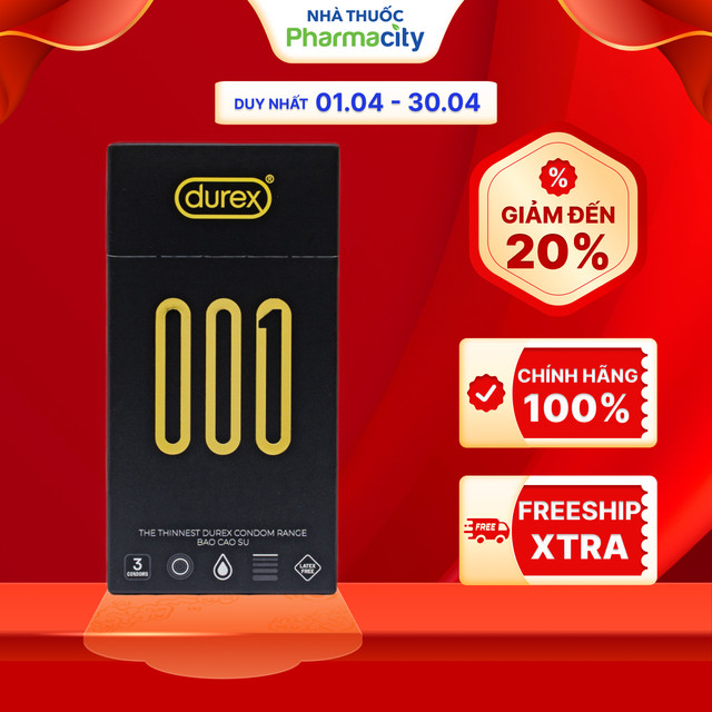 Bao cao su DUREX 001 Water based polyurethane (Hộp 3 cái) | Shopee Việt Nam