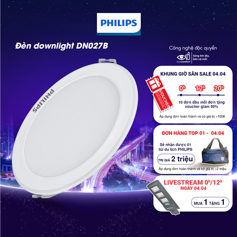 Bộ đèn âm trần Philips LED viền kim loại DN027 G2 (7W, 10W, 14W, 17W ...
