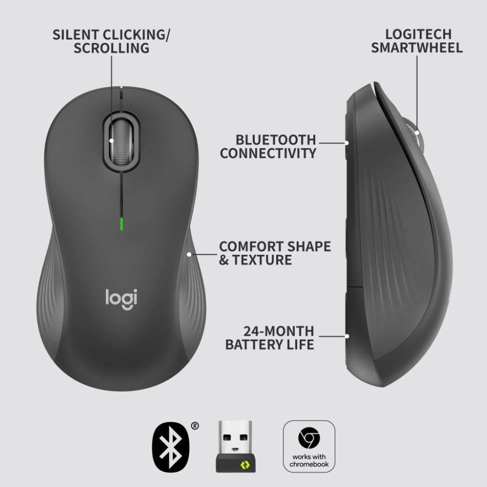 Chuột không dây Bluetooth Logitech M550 Signature - SmartWheel, giảm ồn ...