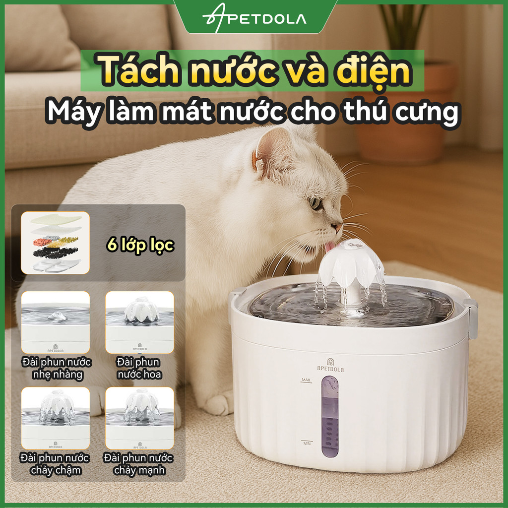 APETDOLA đài phun nước cho mèo 2L Máy rót nước có đèn Led sức khỏe cho chó thú cưng đài phun ...