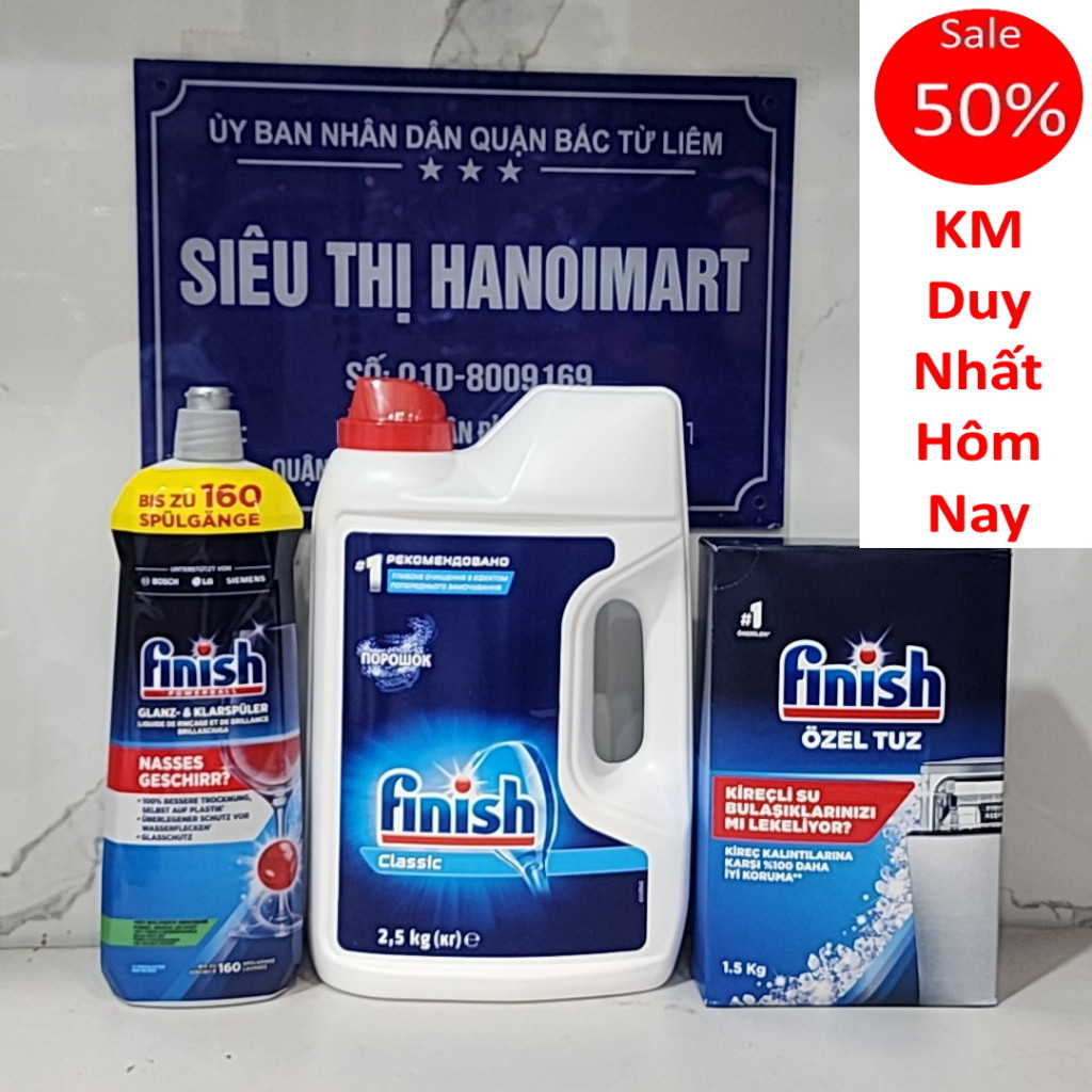 Combo Bột rửa bát Finish 2,5kg + Nước trơ xả 400ml Finish Dry Rinse Aid ...