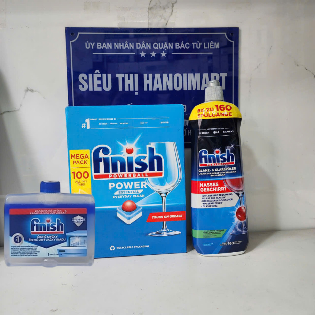 Combo Nước bóng Finish 800ml + Nước vệ sinh máy + Viên rửa bát Finish ...